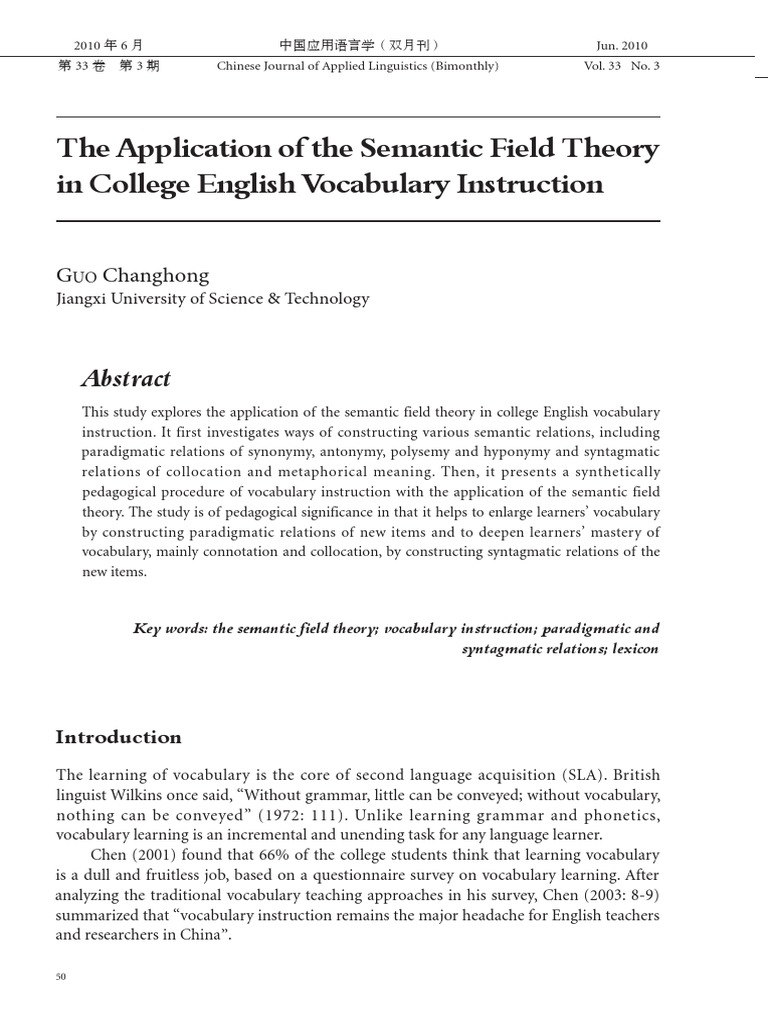 The Application of The Semantic Field Theory in College English ...