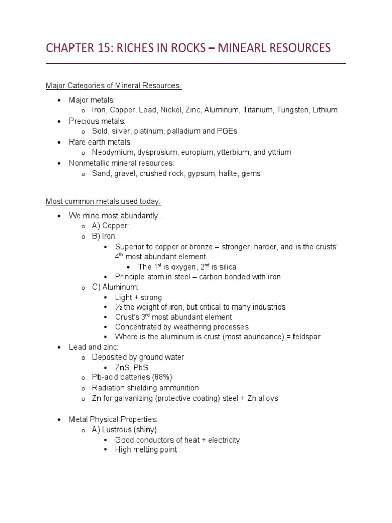 CHAPTER 15 - Mineral Resources | PDF | Magma | Metals