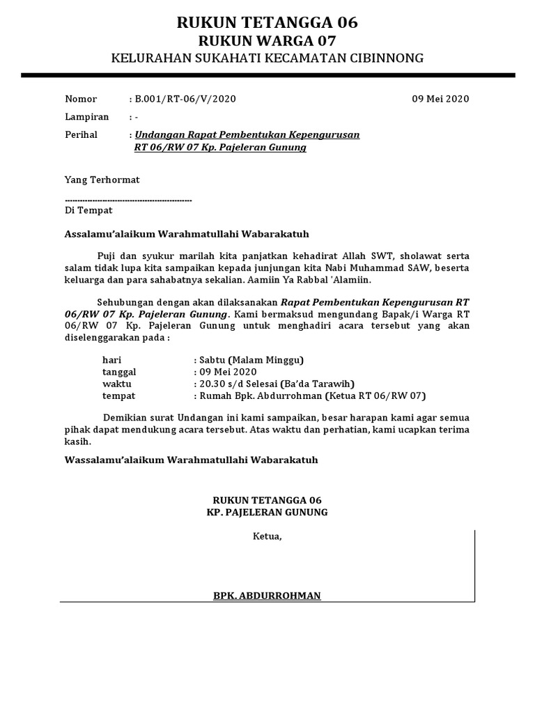 Surat Undangan Rapat RT | PDF