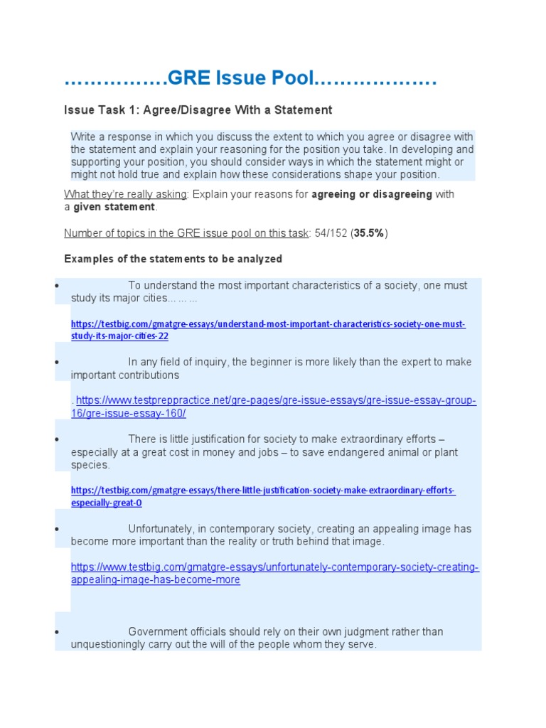 GRE Issue & Argument Pool (Prepscholar) | PDF | Graduate Record ...