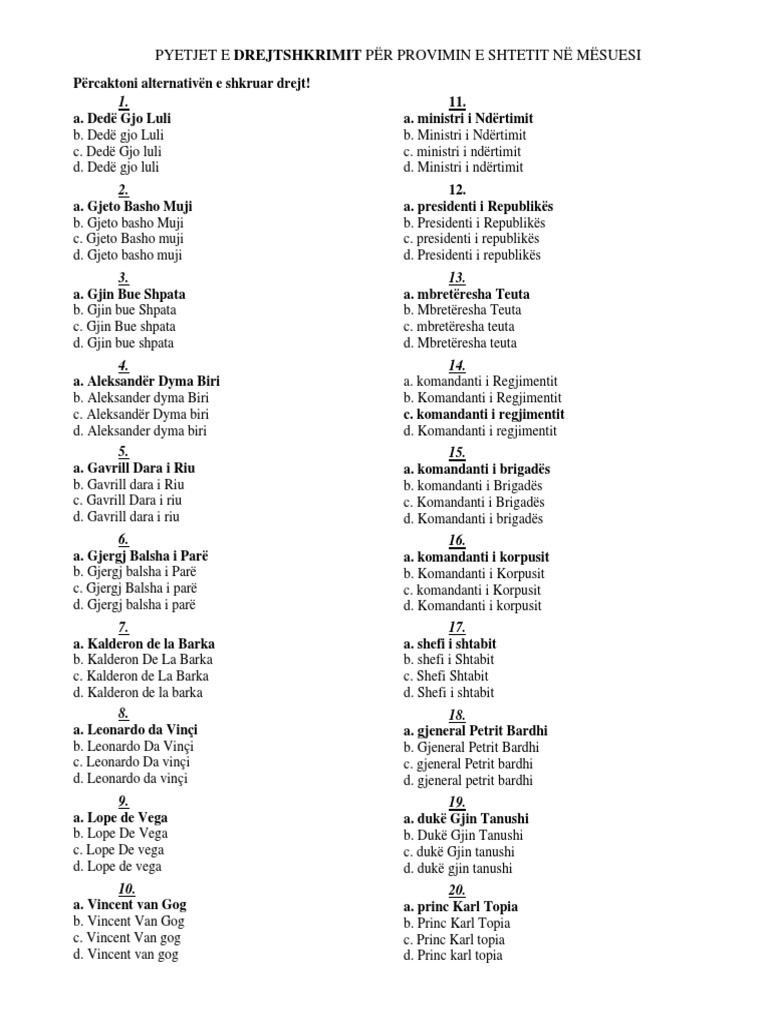 Pyetjet e Drejtshkrimit Për Provimin e Licencës Në Mësuesi | PDF