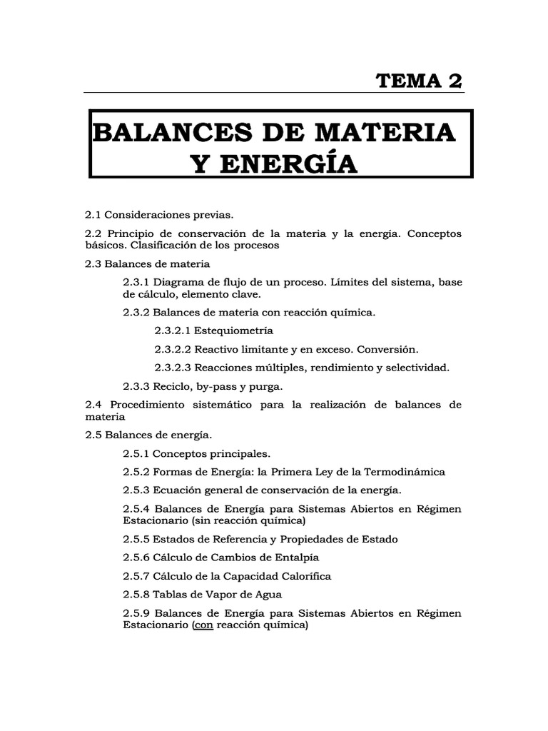 Balances de Materia Balances de Materia Y Energía Y Energía: Tema 2 Tema 2 | PDF | Fase (materia ...