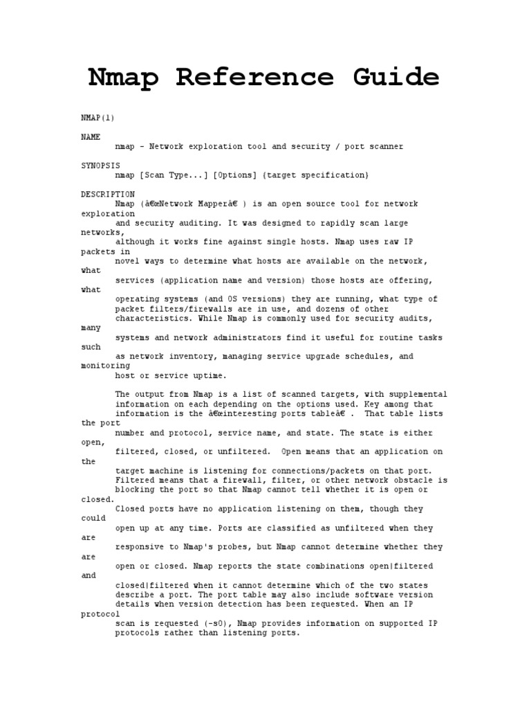 Nmap Reference Guide | PDF | Transmission Control Protocol | Domain ...