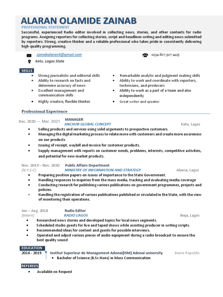 Radio Editor Professional Profile | PDF | News | Editing