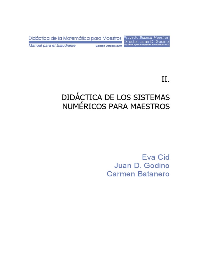 DIDACTICA DE LOS SISTEMAS NUMERICOS-pensamien Mate-Act 1 | PDF | Números | Educación de la ...