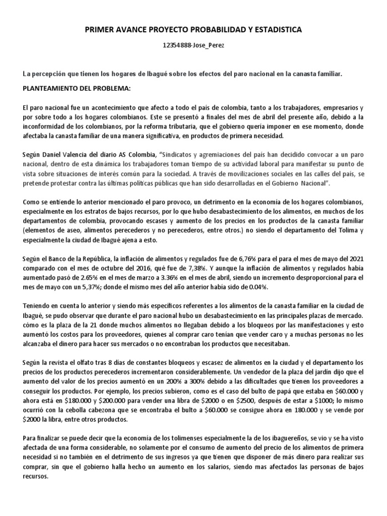 Primer Avance Proyecto Probabilidad y Estadistica | PDF | Colombia | Inflación
