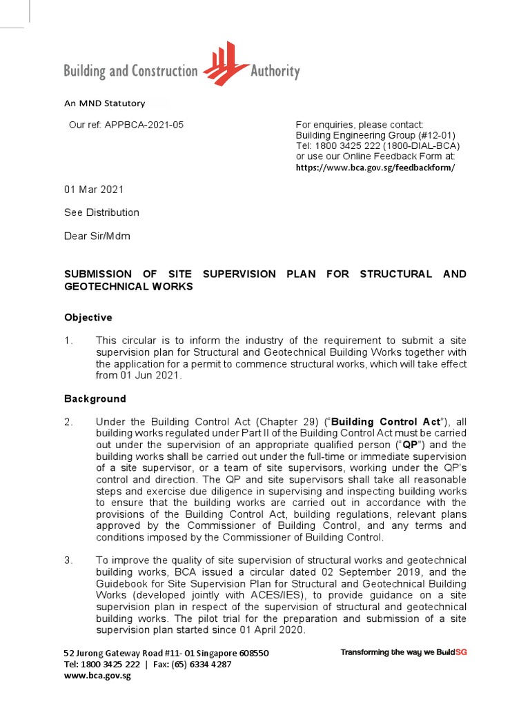 Submission of Site Supervision Plan For Structural Geotechnical Works | PDF
