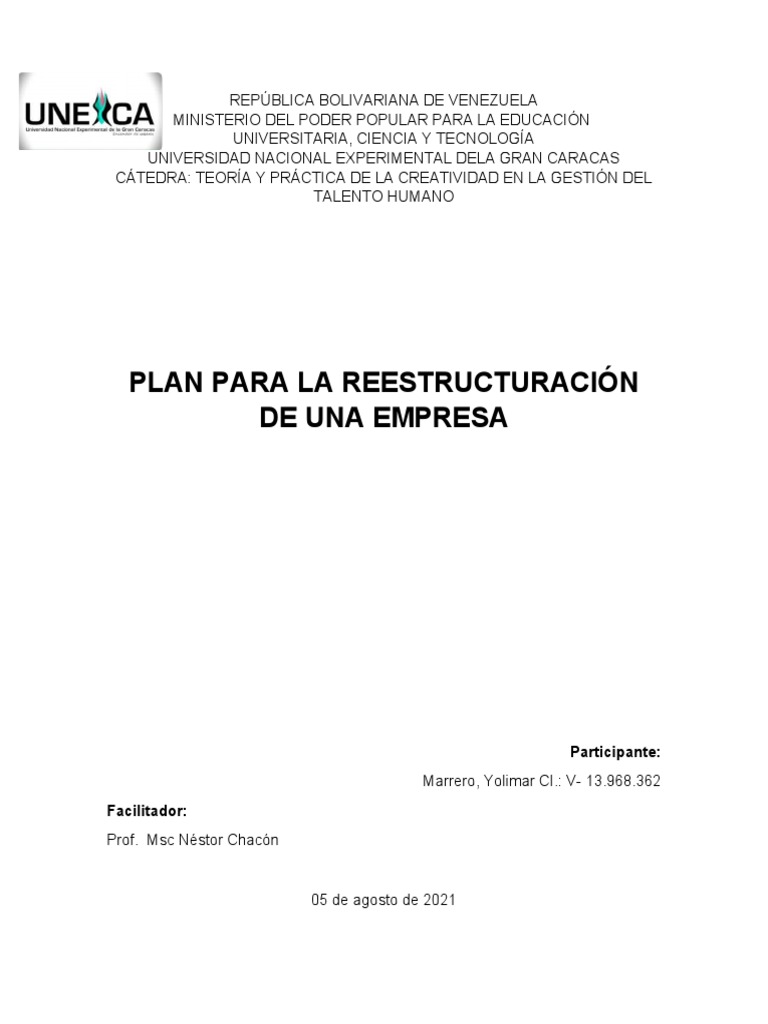 Plan de Reestructuración Empresarial | PDF | Planificación | Economias