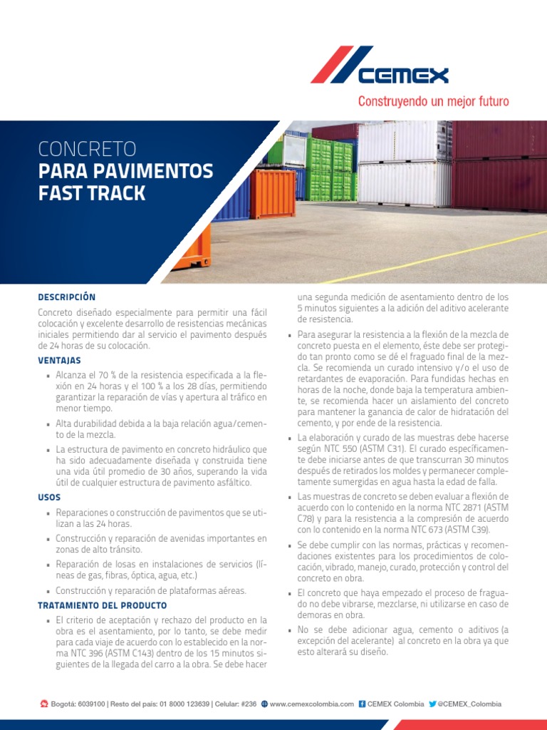 Concreto Especial Pavimentos Fast Track | PDF | Hormigón | Física ...