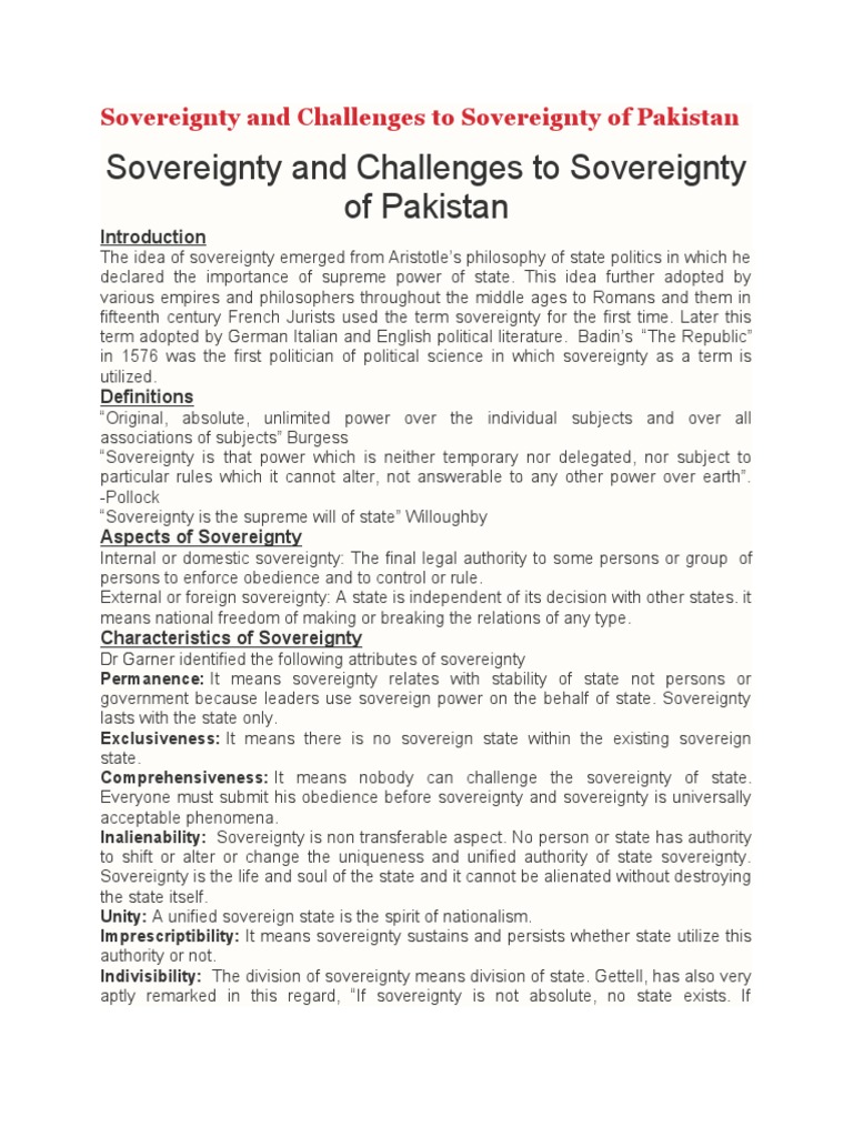 Sovereignty and Challenges To Sovereignty of Pakistan | PDF ...