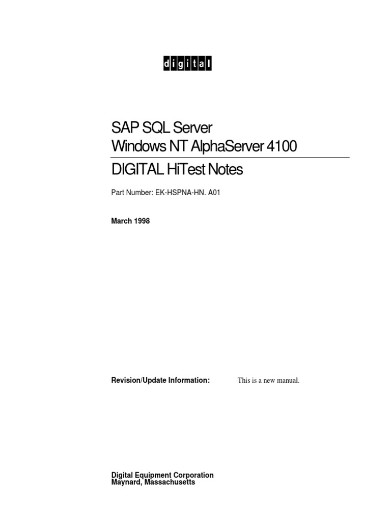 SAP SQL Server Windows NT AlphaServer 4100 | PDF | Microsoft Windows ...