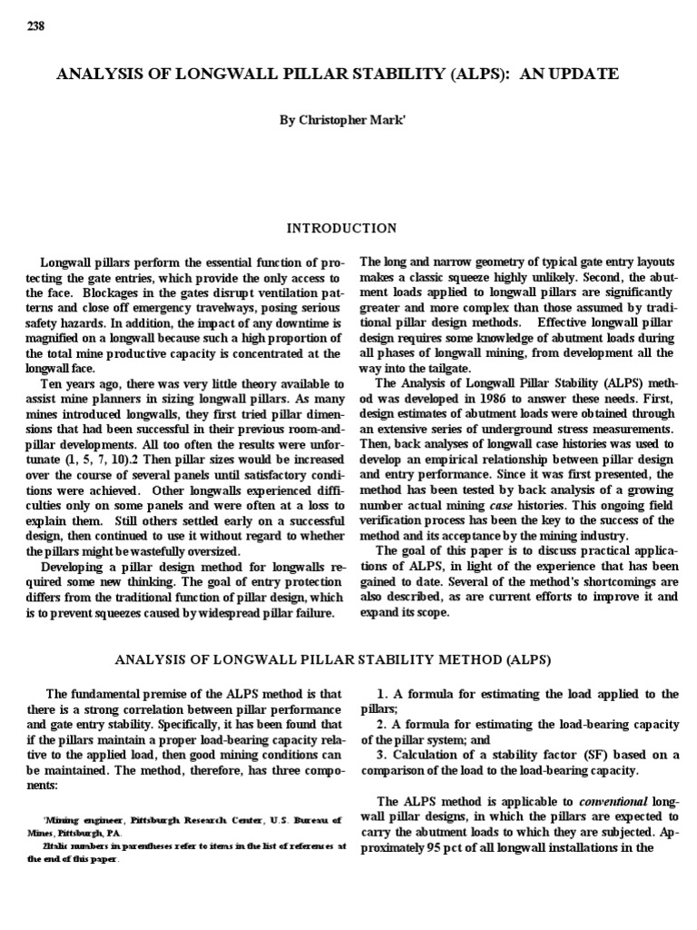 Analysis of Longwall Pillar Stability (Alps) : An Update | PDF | Mining ...