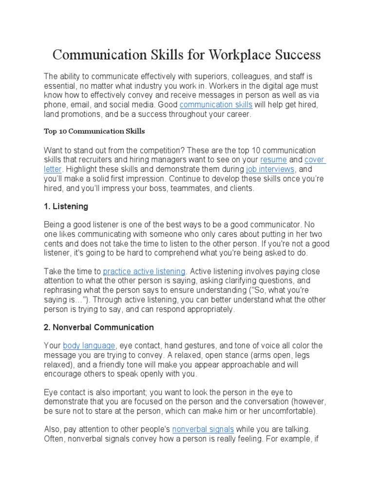 Communication Skills For Workplace Success | PDF | Communication ...