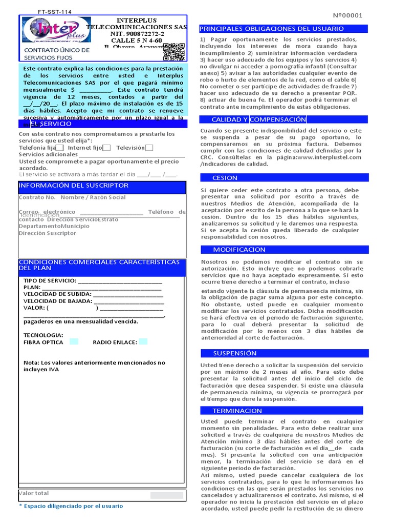 Contrato Fijos Res. 6242 - 2021 - INTERPLUS | PDF | Internet