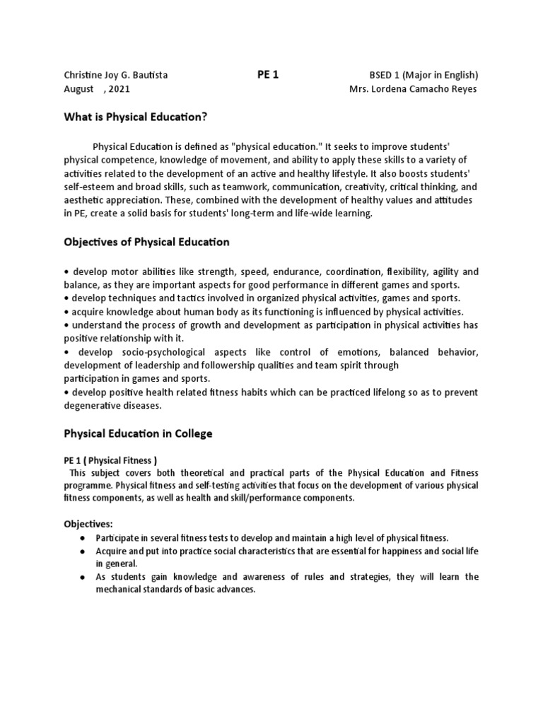 Objectives:: PE 1 (Physical Fitness) | Download Free PDF | Physical ...
