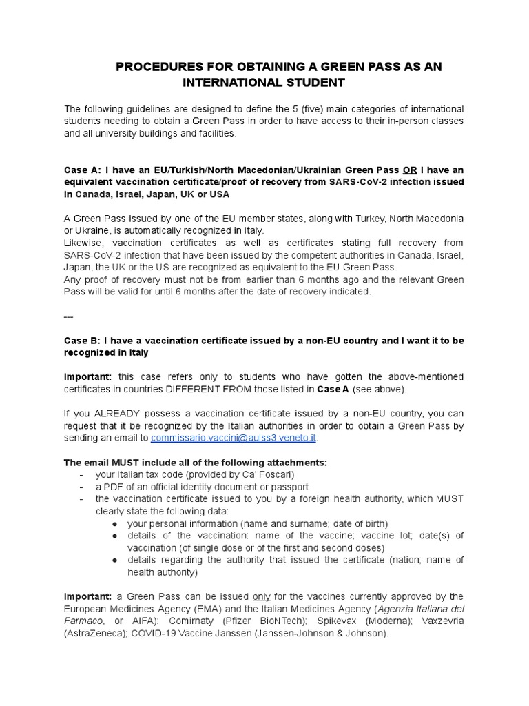 Green Pass Guide for International Students | PDF | Medicine | Identity ...