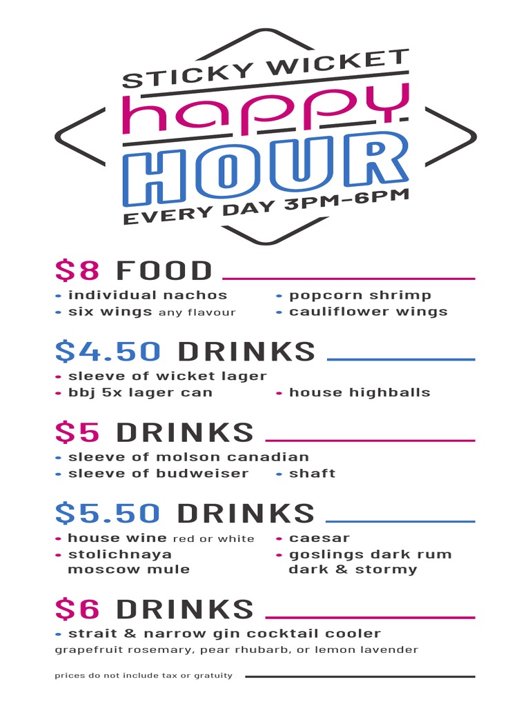 Sticky Wicket Happy Hour Menu | PDF