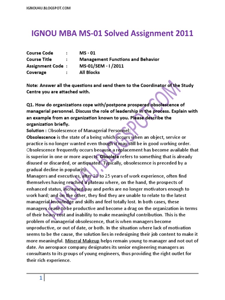 IGNOU MBA MS-01 Solved Assignments 2011 | PDF | Cognition | Business