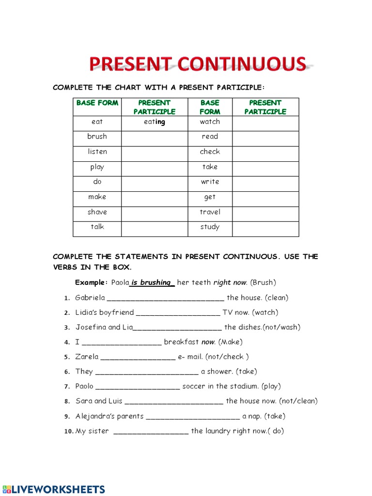 Present Participle and Continuous Chart | PDF