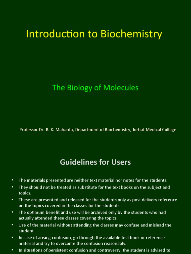 Introduction To Biochemistry: The Biology of Molecules | PDF ...