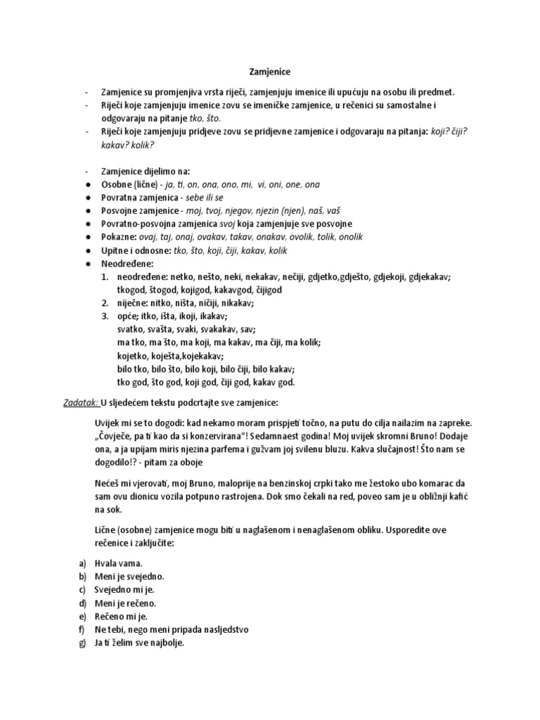 Zamjenice | PDF