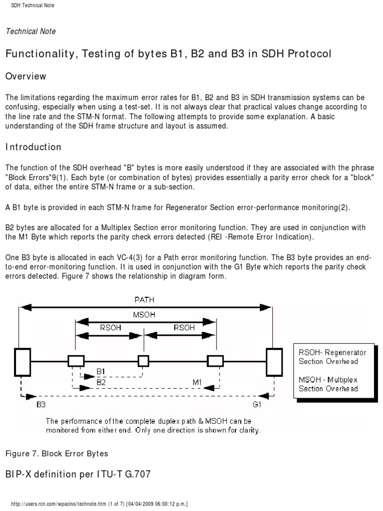 Functionality, Testing of Bytes B1, B2 and B3 in SDH Protocol | PDF ...