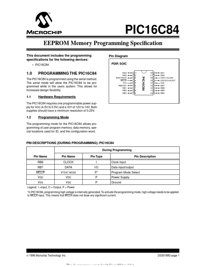 PIC16C84: EEPROM Memory Programming Specification | PDF | Digital Electronics | Integrated Circuit