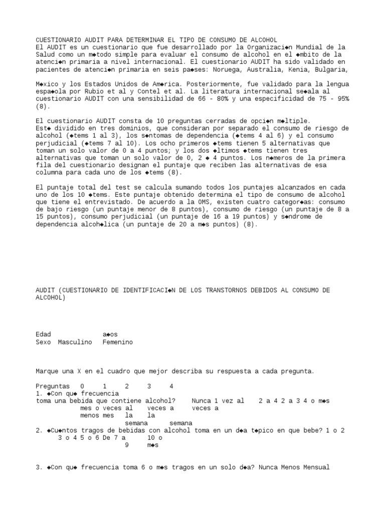 Test de Audit | PDF | Cuestionario | Medicina CLINICA