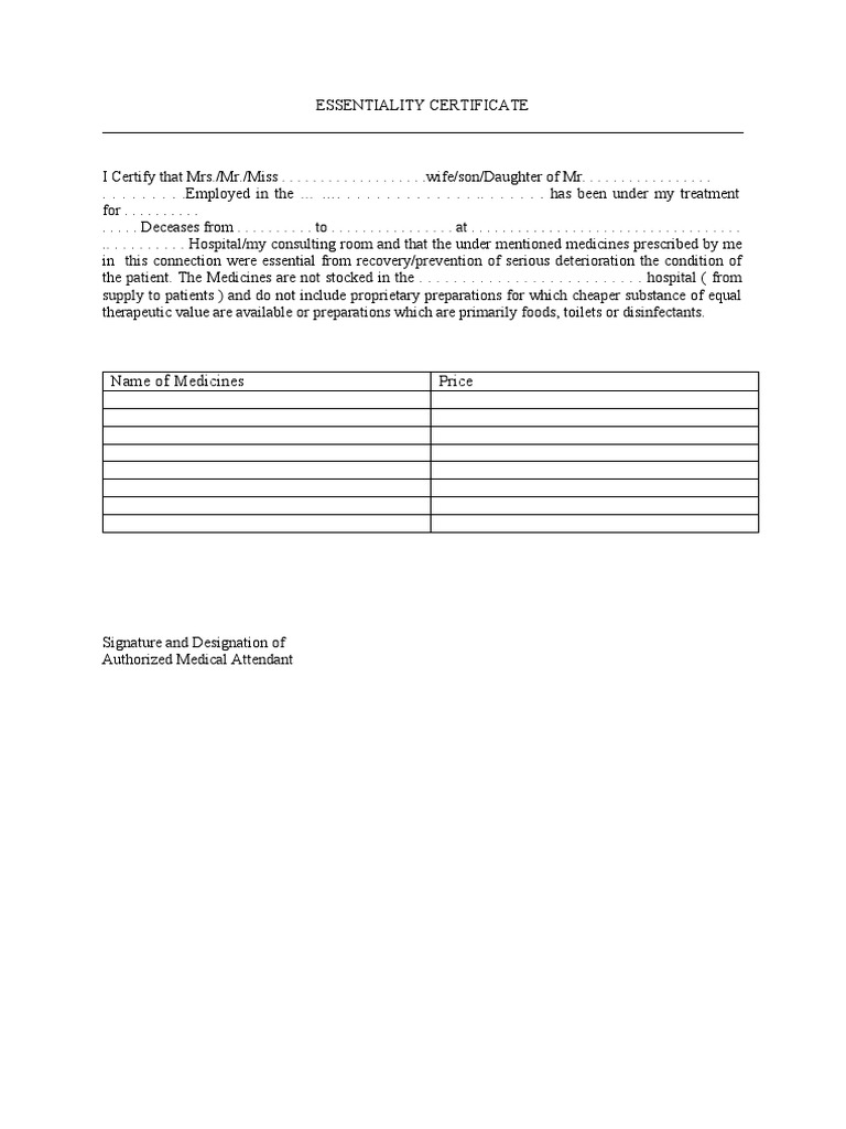 Essentiality and Emergency Admission Certificate | PDF | Law | Science ...