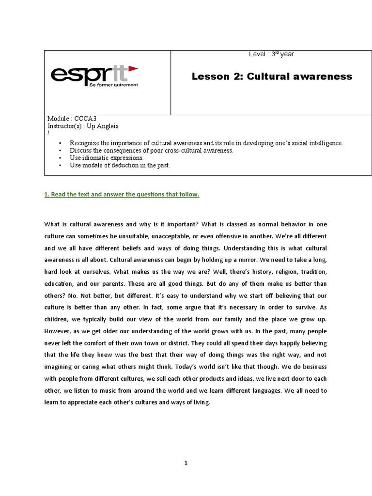 Lesson 2: Cultural Awareness: 1. Read The Text and Answer The Questions ...
