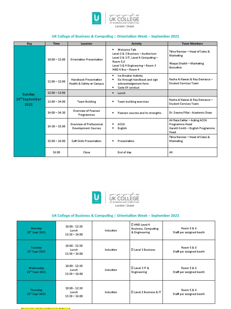 Orientation and Induction Schedule Sept 2021 | PDF | Academia