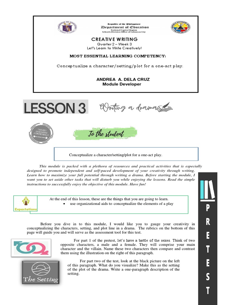 Creative Writing: Conceptualize A Character/setting/plot For A One-Act Play | PDF | Plot ...