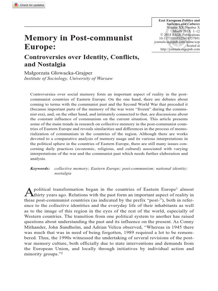 Memory in Post-Communist Europe - Controversies Over Identity Conflicts ...