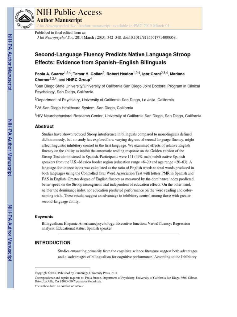 Verbal Fluency Ratio Suarez (2014) | PDF | Multilingualism | Second Language