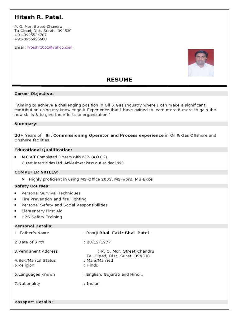 Hitesh R. Patel.: P. O. Mor, Street-Chandru Ta-Olpad, Dist.-Surat ...
