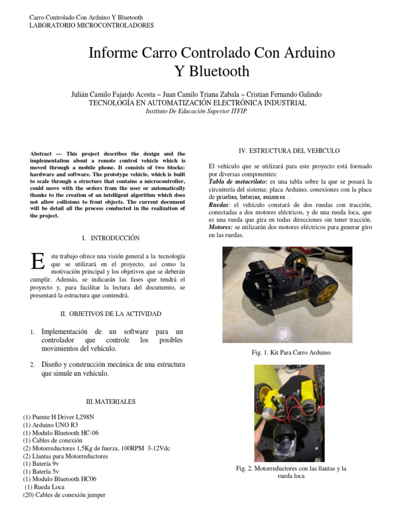 Informe Carrro Control Remoto | PDF | Arduino | Bluetooth