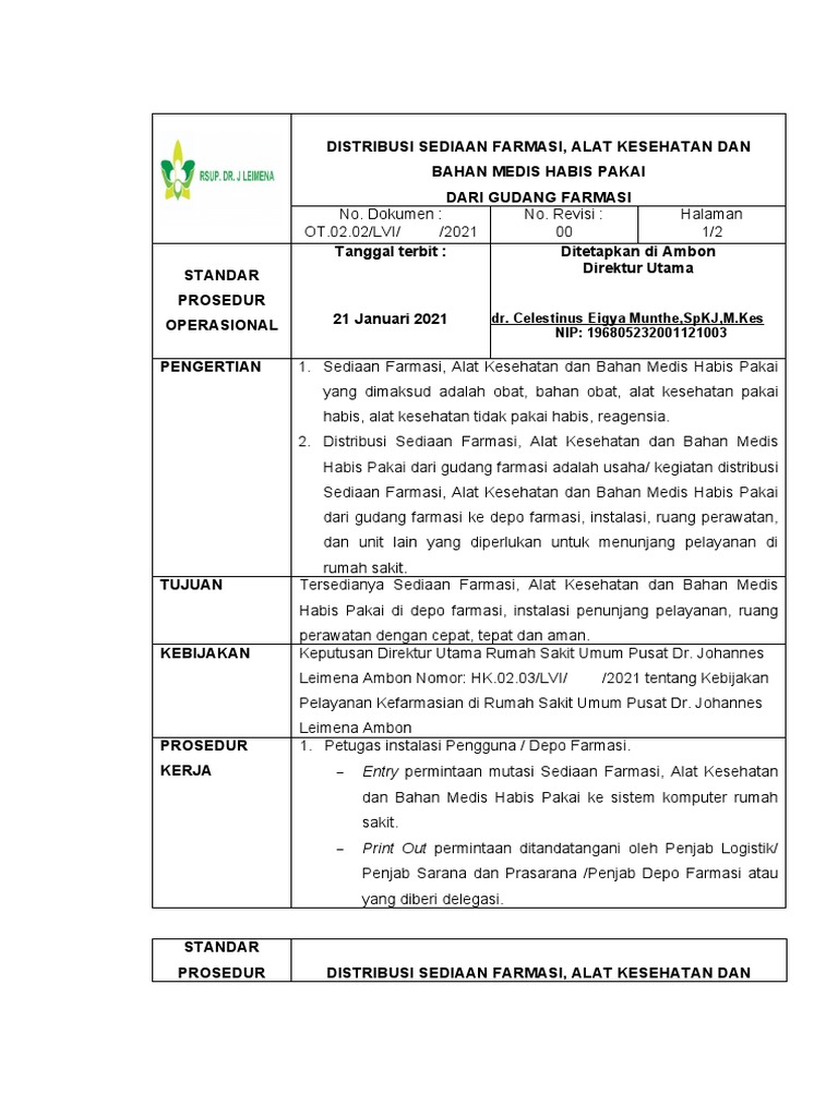 SOP Distribusi Farmasi RS | PDF
