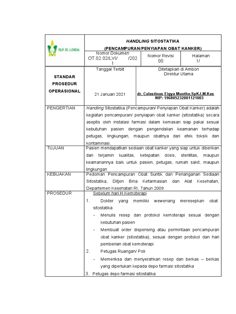 SPO Handling Sitostatika RSJL AMBON | PDF
