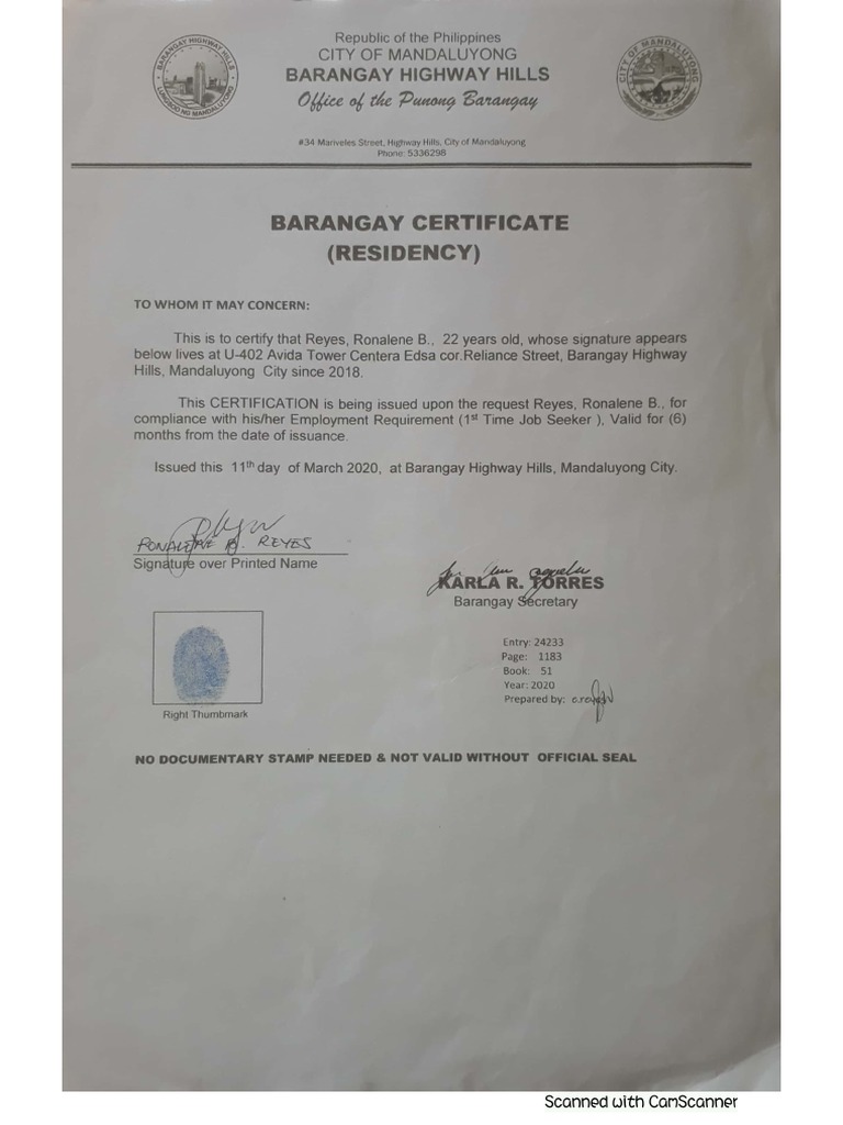Brgy Clearance | PDF
