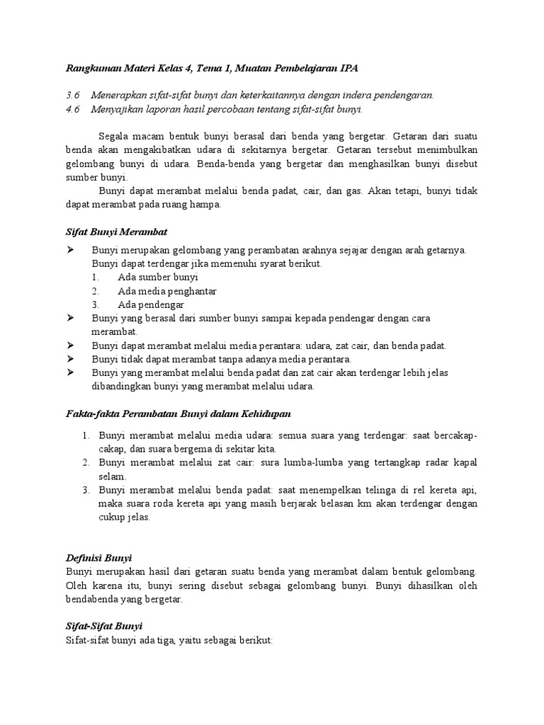 Rangkuman Materi Kelas 4 IPA Tema 1 | PDF