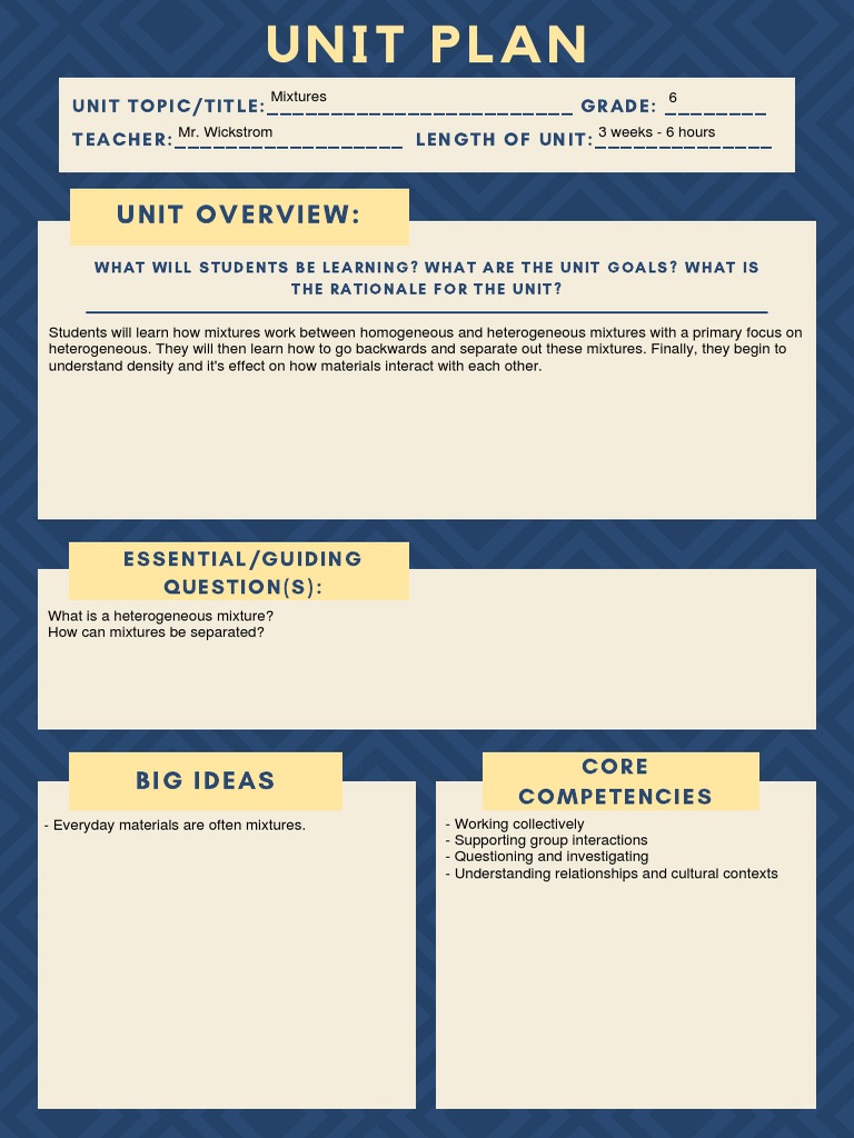 Mixtures Unit Plan for Grade 6 Science | PDF | Mixture | Educational ...