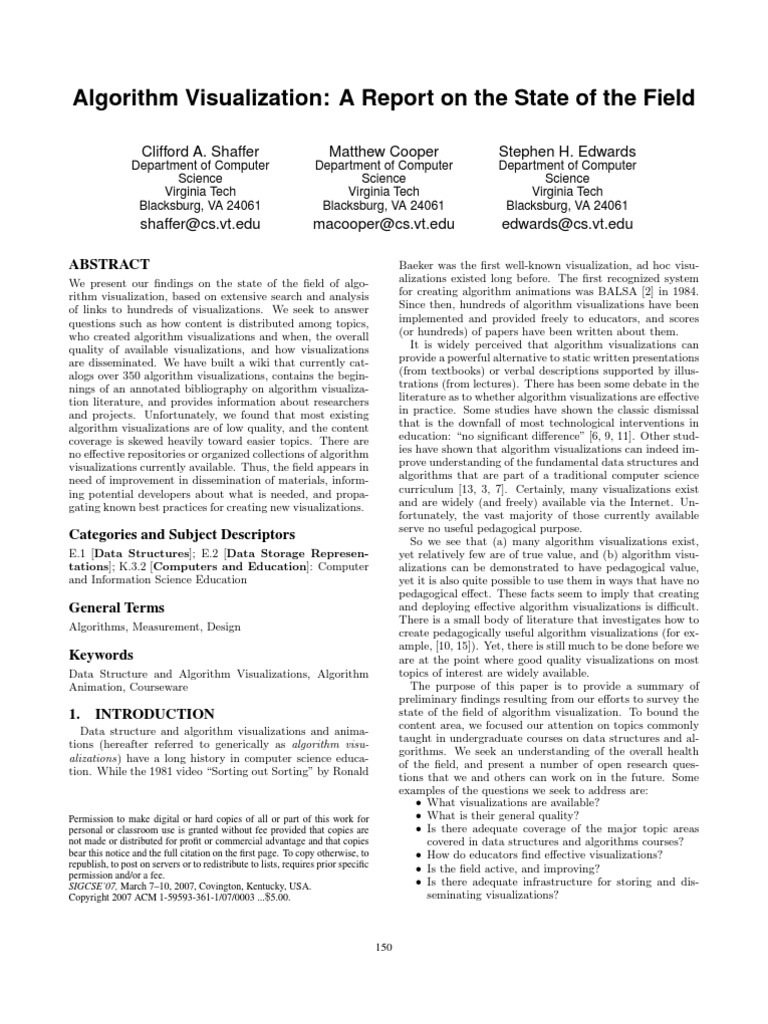 Algorithm Visualization: A Report On The State of The Field: Clifford A ...