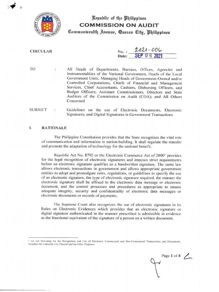 COA Circular No. 2021-006 - 0001 | PDF