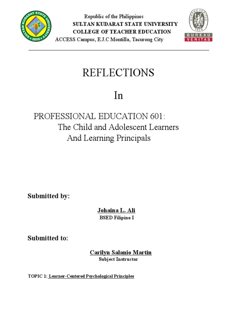 REFLECTION in The Child and Adolescent Learners and Learning Principles ...