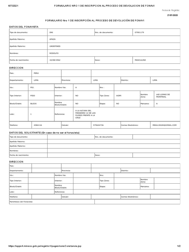 Instrucciones para llenar Formulario 1 FONAVI | PDF