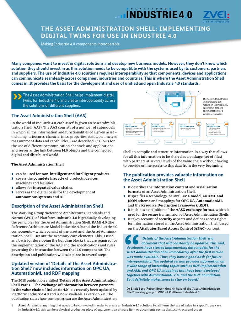 The Asset Administration Shell: Implementing Digital Twins For Use in Industrie 4.0 | PDF ...