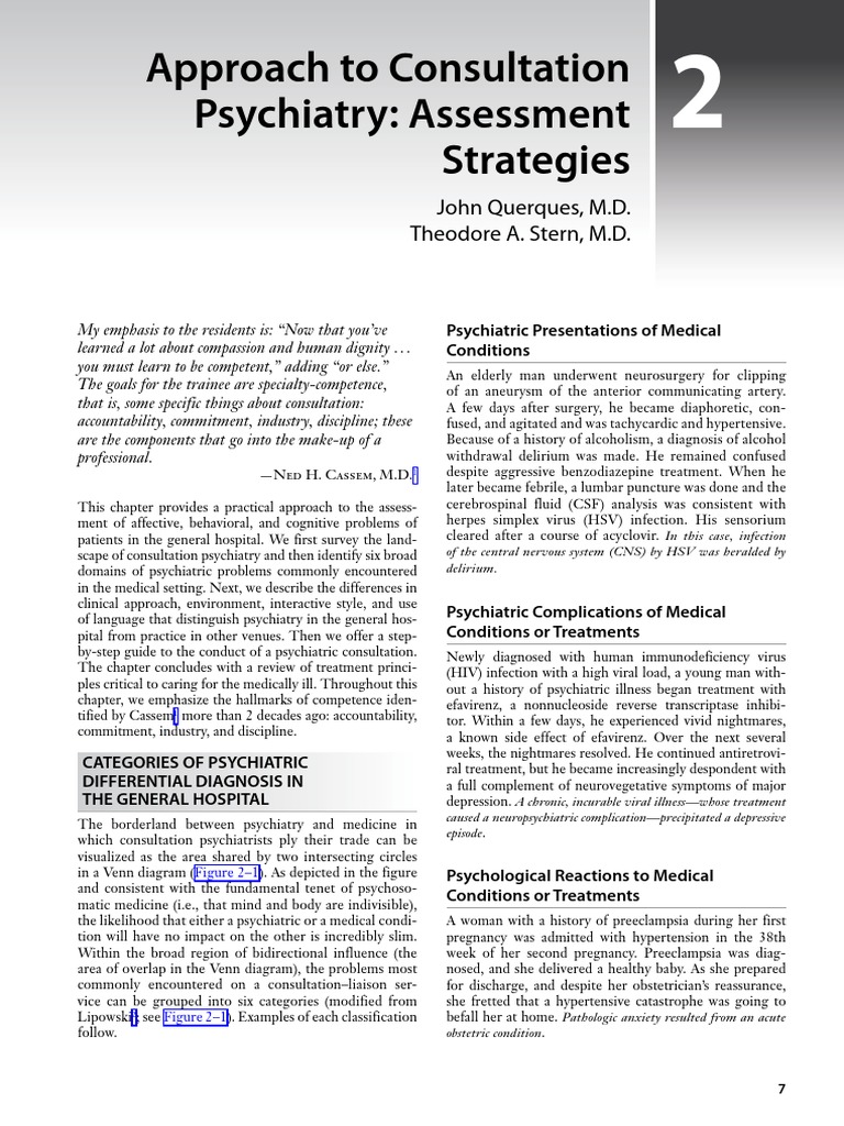 Approach To Consultation Psychiatry: Assessment Strategies: John ...