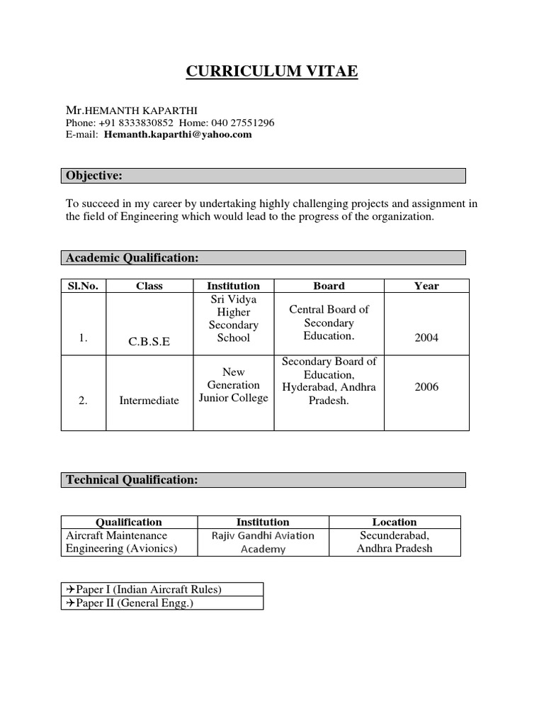 Curriculum Vitae: Objective | PDF | Aerospace | Jet Aircraft