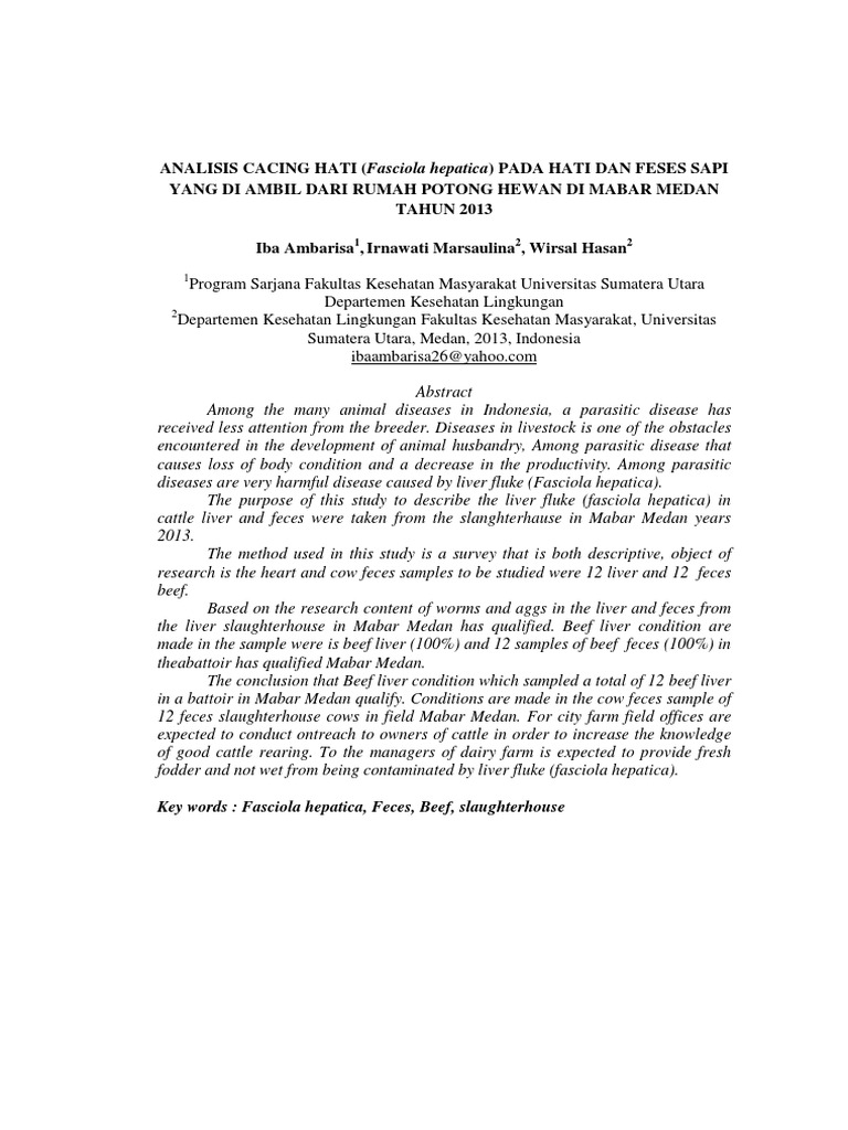 ID Analisis Cacing Hati Fasciola Hepatica Pada Hati Dan Feses Sapi Yang ...