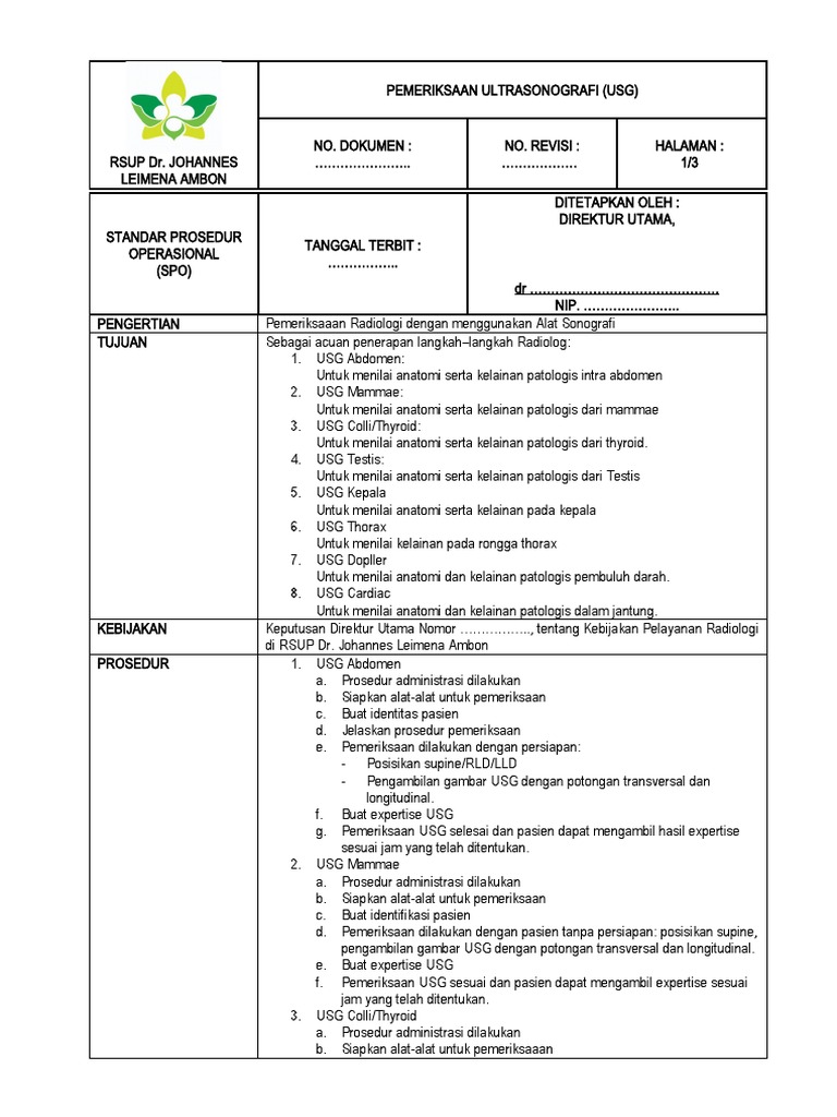 Spo Pemeriksaan Usg | PDF